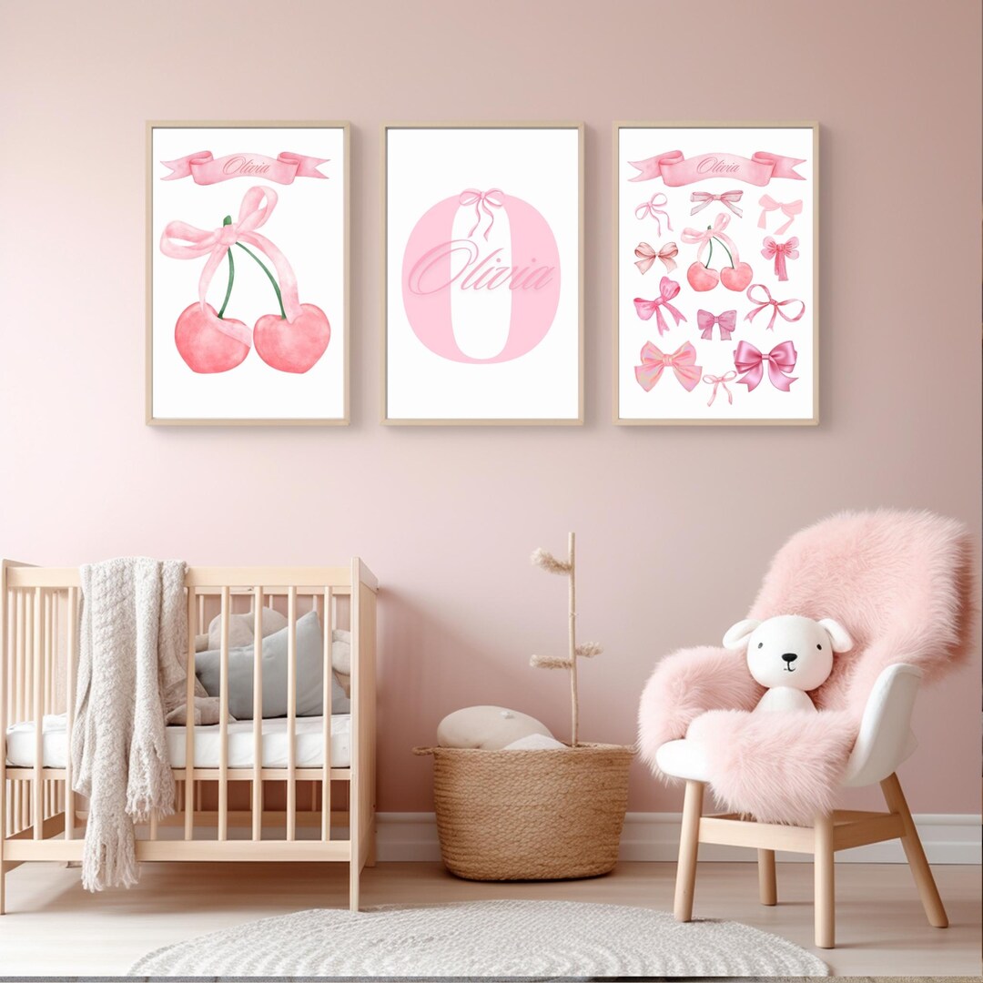Personalized Pink Bows Print,bows Nursery Decor,bows Decor Art,coquette ...
