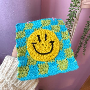 Handmade Crochet Colourful Wall Hanging Happy Face Wall Art Smiley Wall ...