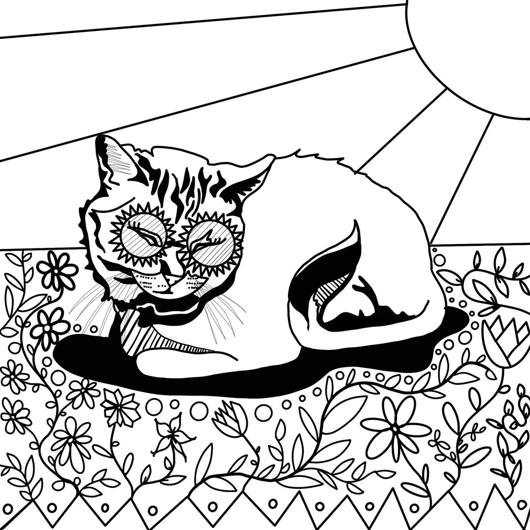 Sunshine Kitty Coloring Page - Etsy