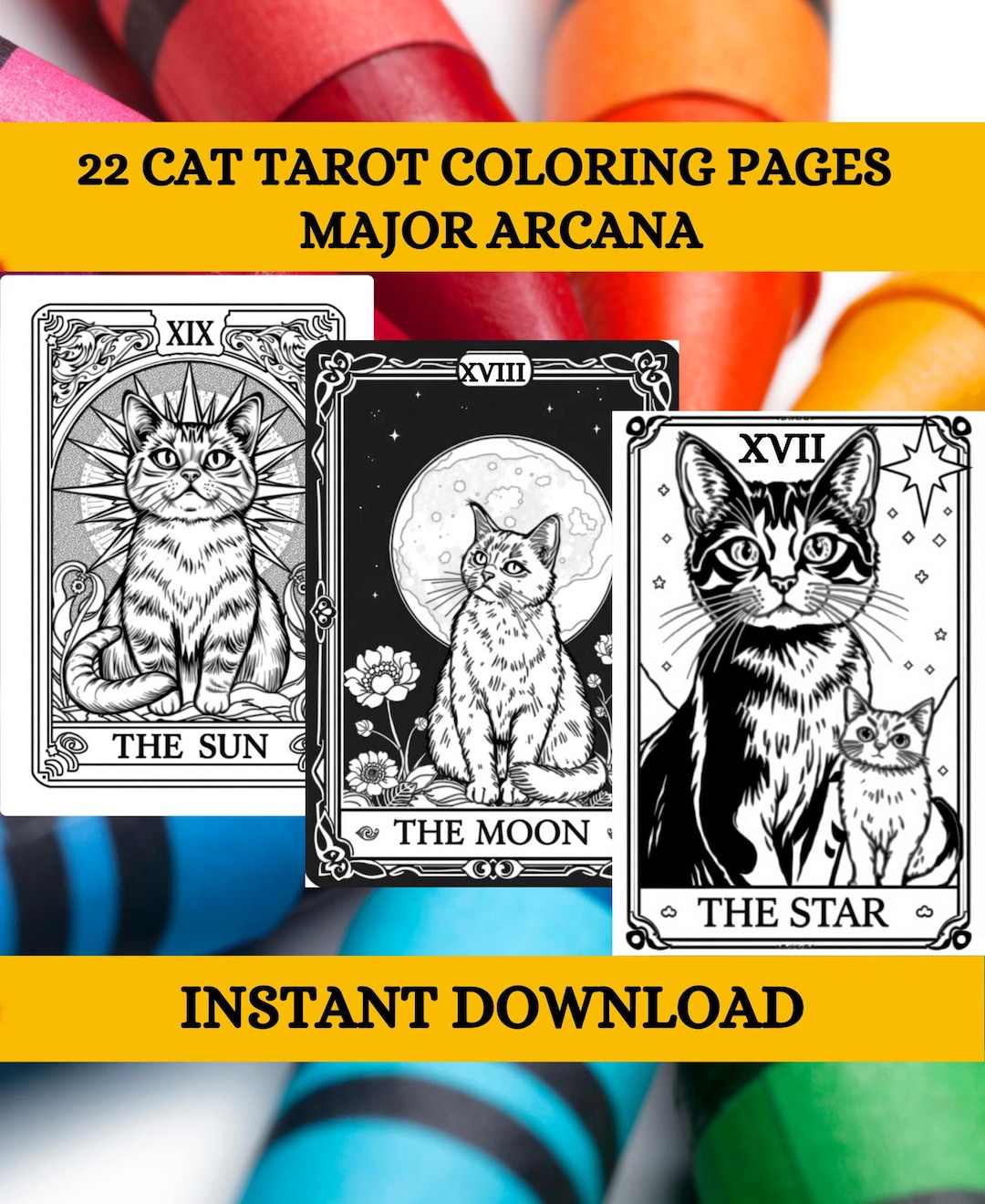 Cat Tarot Coloring Pages Digital Download, 22 Pages Major Arcana - Etsy