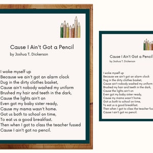 Poem: Cause I Ain't Got a Pencil | Wall Art Print | Digital Download ...