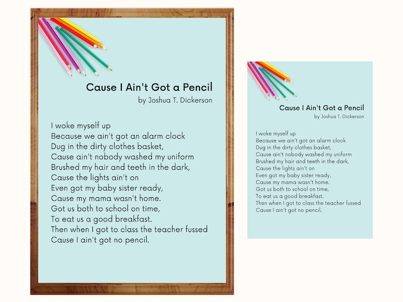 Poem: Cause I Ain't Got a Pencil Wall Art Print Digital Download ...