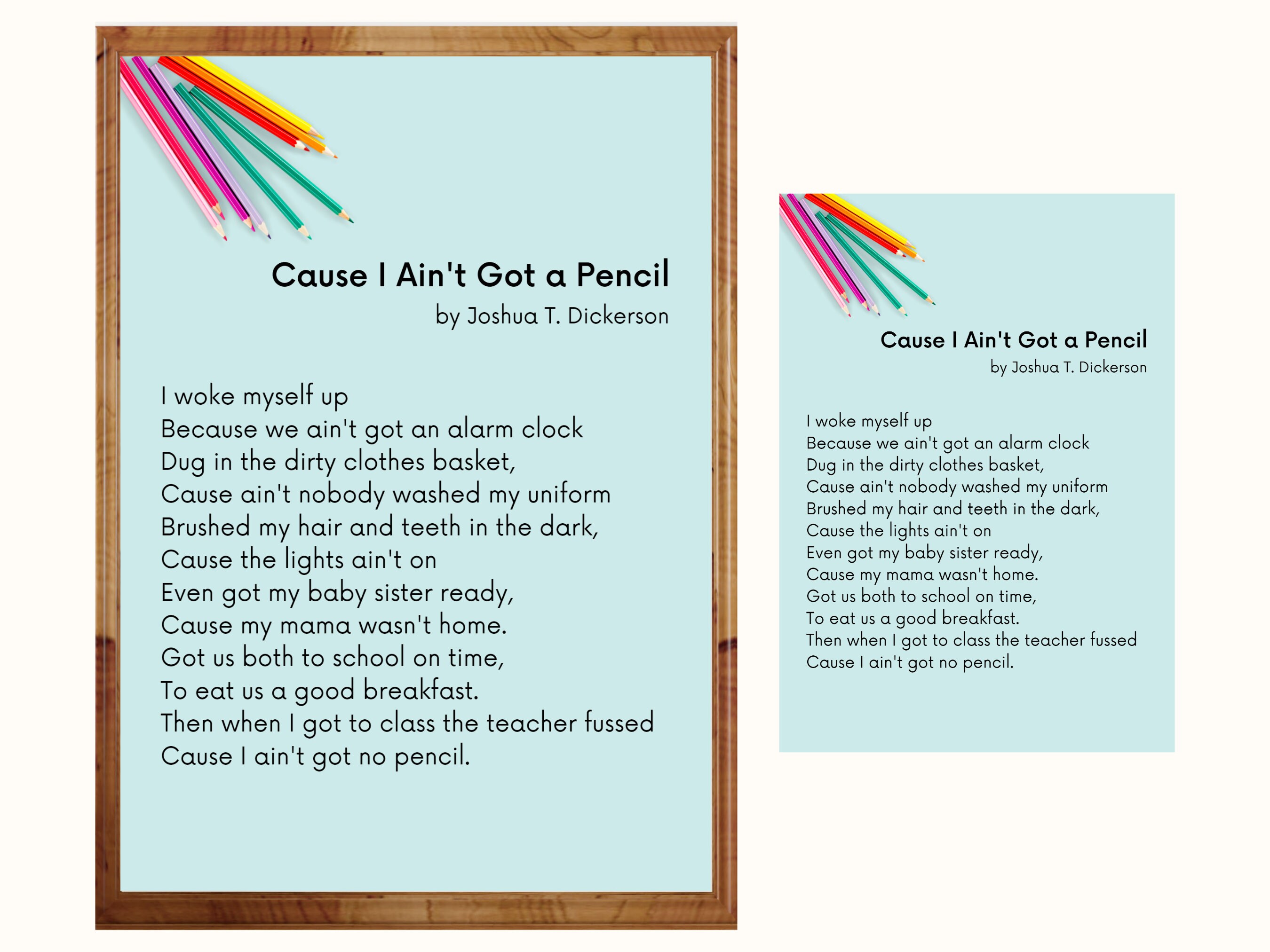 Poem: Cause I Ain't Got a Pencil Wall Art Print Digital Download ...