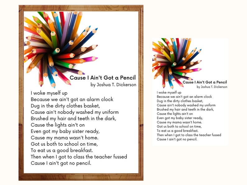 Poem: Cause I Ain't Got a Pencil Wall Art Print Digital Download ...