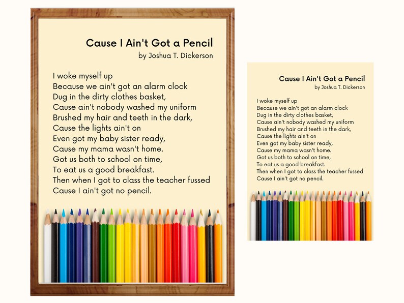 Poem: Cause I Ain't Got a Pencil Wall Art Print Digital Download ...