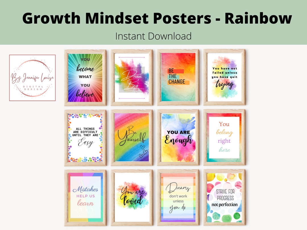 Growth Mindset Posters - Rainbow | Wall Art Print | Digital Download ...