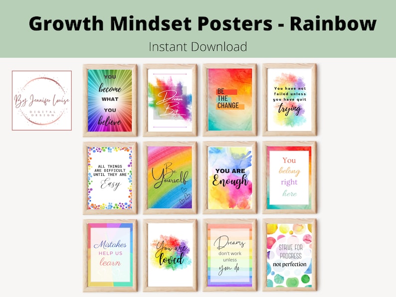Growth Mindset Posters - Rainbow | Wall Art Print | Digital Download ...