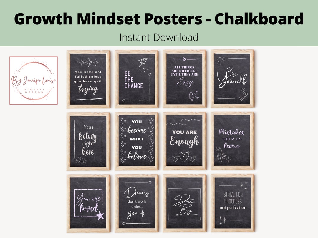 Growth Mindset Posters - Chalkboard | Wall Art Print | Digital Download ...
