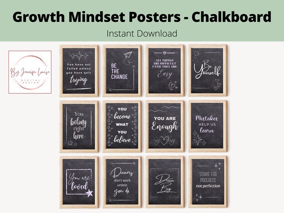 Growth Mindset Posters Chalkboard Wall Art Print Digital - Etsy