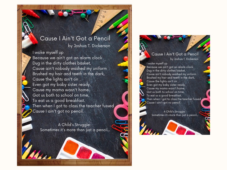 Poem: Cause I Ain't Got a Pencil | Wall Art Print | Digital Download ...