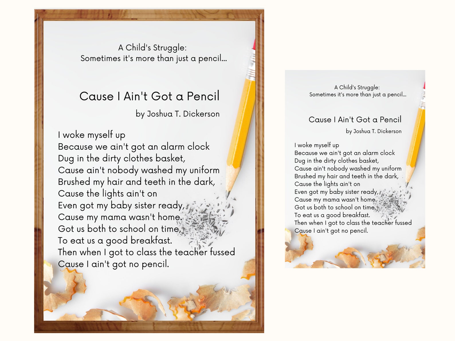 Poem: Cause I Ain't Got a Pencil Wall Art Print Digital Download ...