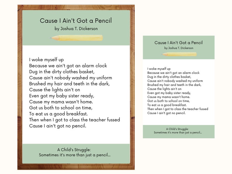 Cause I Ain't Got a Pencil Poem Poster | Printable Classroom Wall Art ...