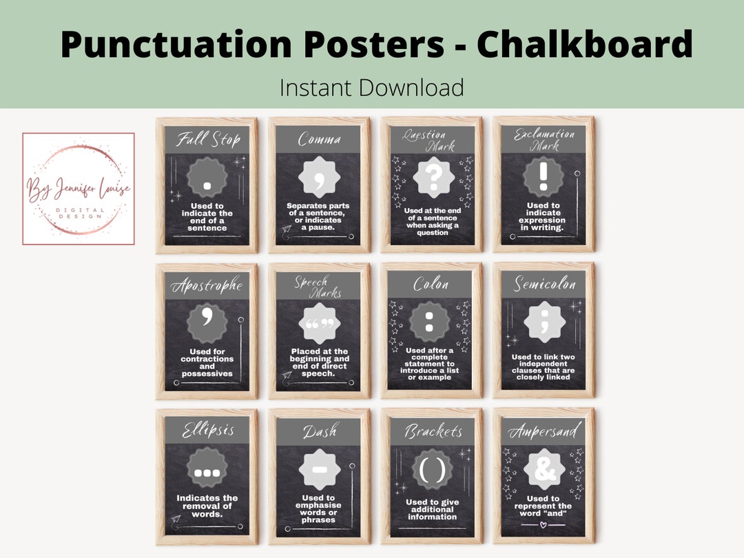 Punctuation Posters - Chalkboard | Wall Art Print | Digital Download ...