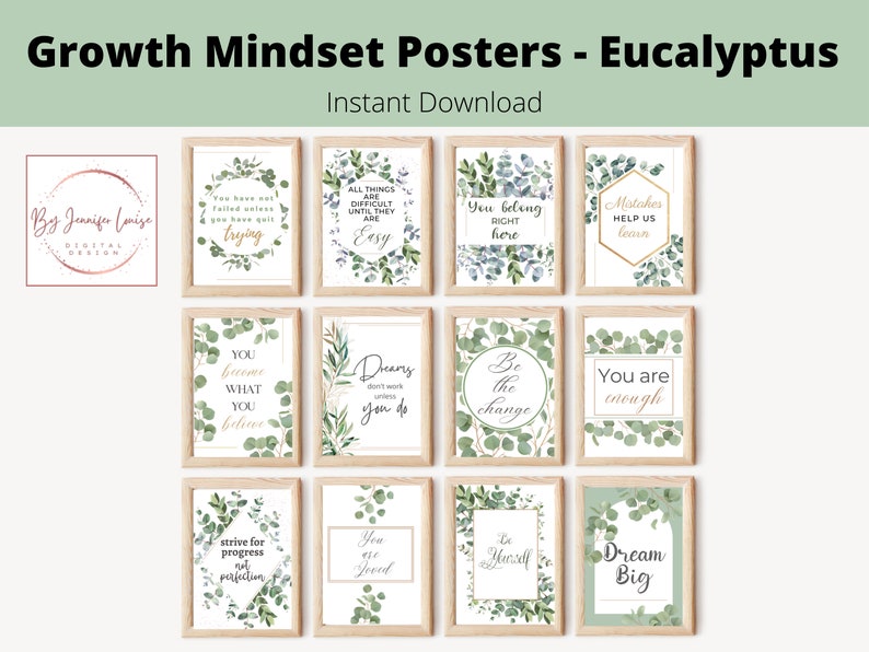 Growth Mindset Posters - Farmhouse Eucalyptus | Wall Art Print ...
