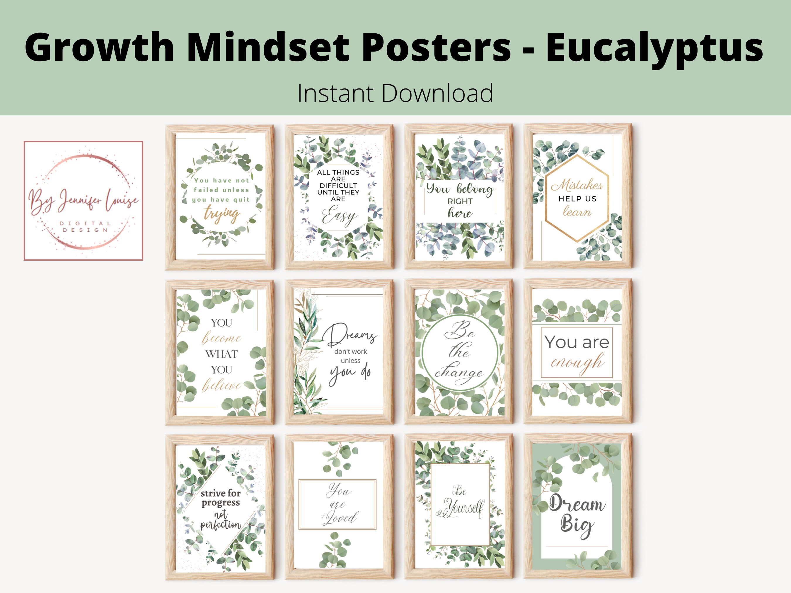 Growth Mindset Posters - Farmhouse Eucalyptus | Wall Art Print ...