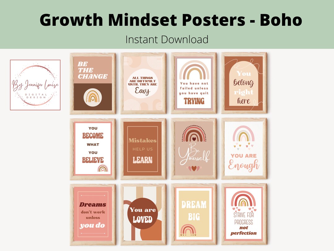Growth Mindset Posters - Boho Retro | Wall Art Print | Digital Download ...