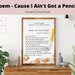 Poem: Cause I Ain't Got a Pencil Wall Art Print Digital Download ...