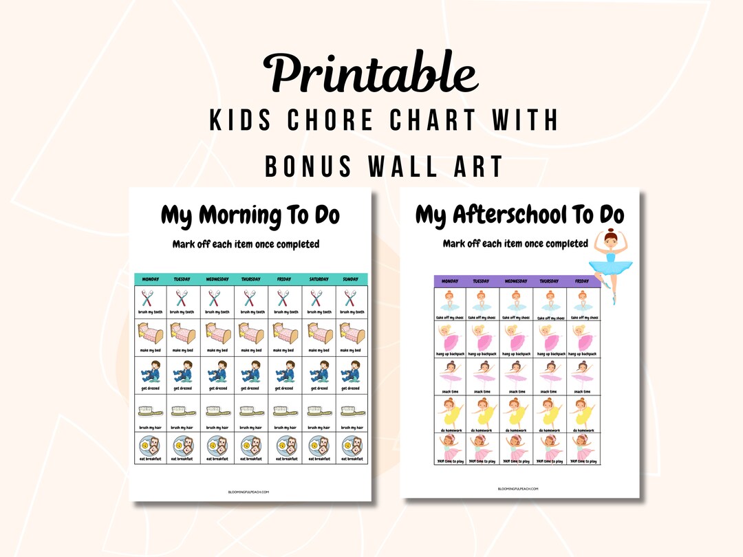 Printable Kids Chore Chart, Kids To-do Daily, With Bonus Printable ...