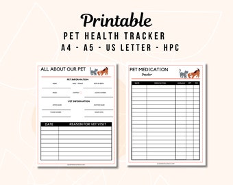 Pet Health Record Printable for New Puppy, Dog or Cat, Pet Health ...
