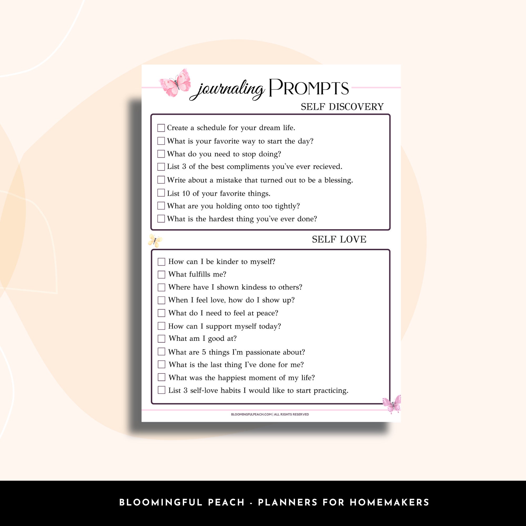 50 Journal Prompts for Well-being, Self Love and Self Reflection - Etsy
