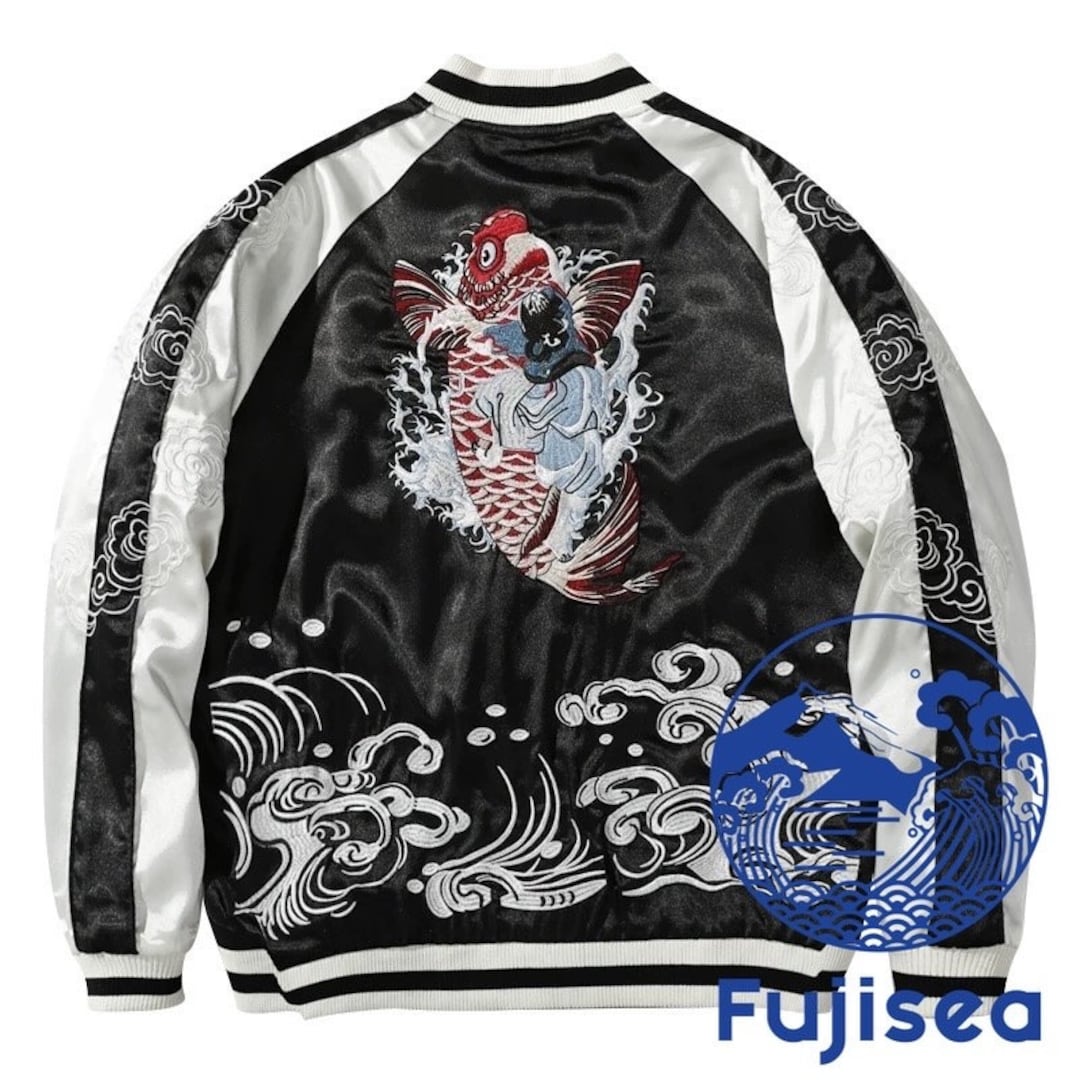 Fujisea reversible Double Koi Sukajan Jacket black Background and White ...