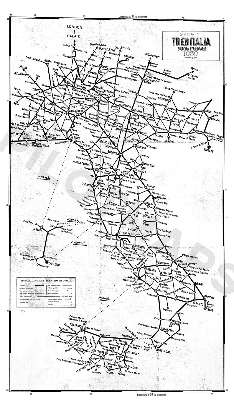 Original 1939 Italian Railway Route Map - Etsy