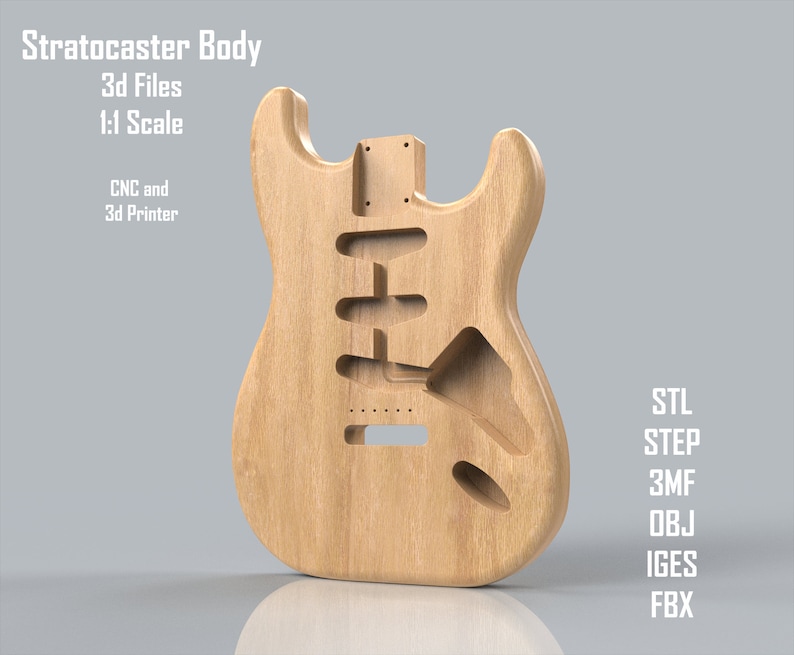 Stratocaster Guitar Body V1 3D CAD Files Stl Step 3mf Iges Fbx Obj 1:1 Scale Instant Download 3D ...