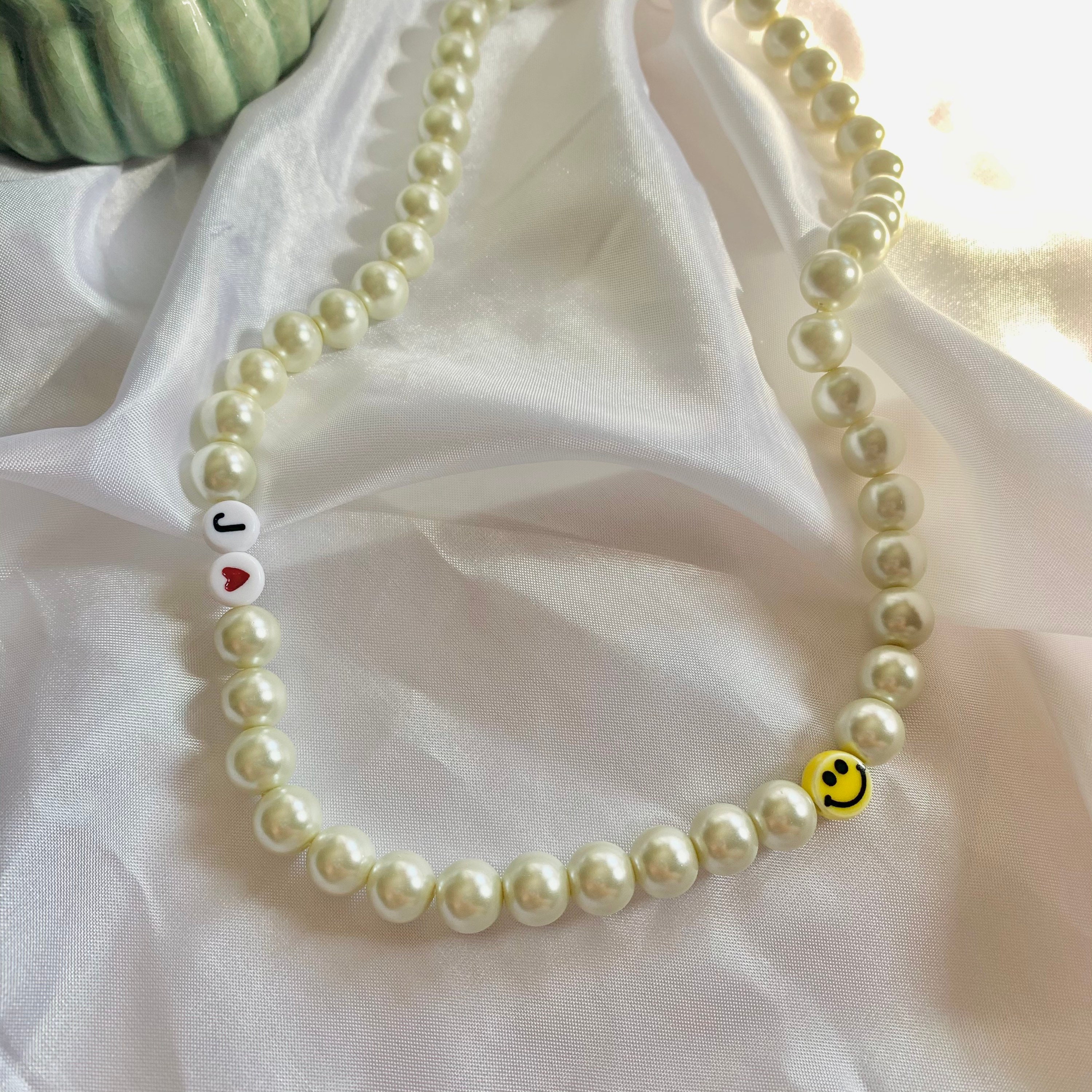 Personalized smiley face pearl necklace | Etsy