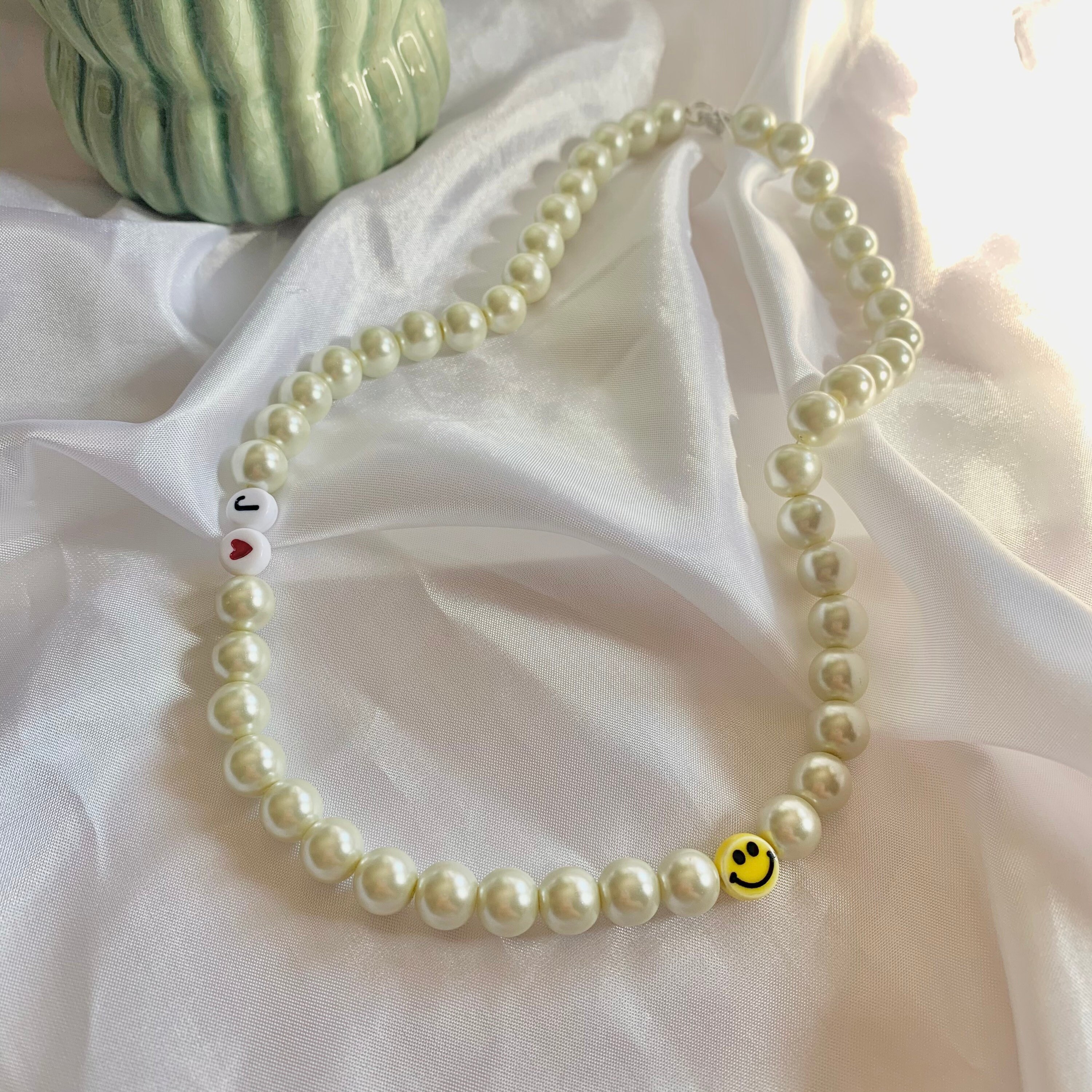 Personalized smiley face pearl necklace | Etsy