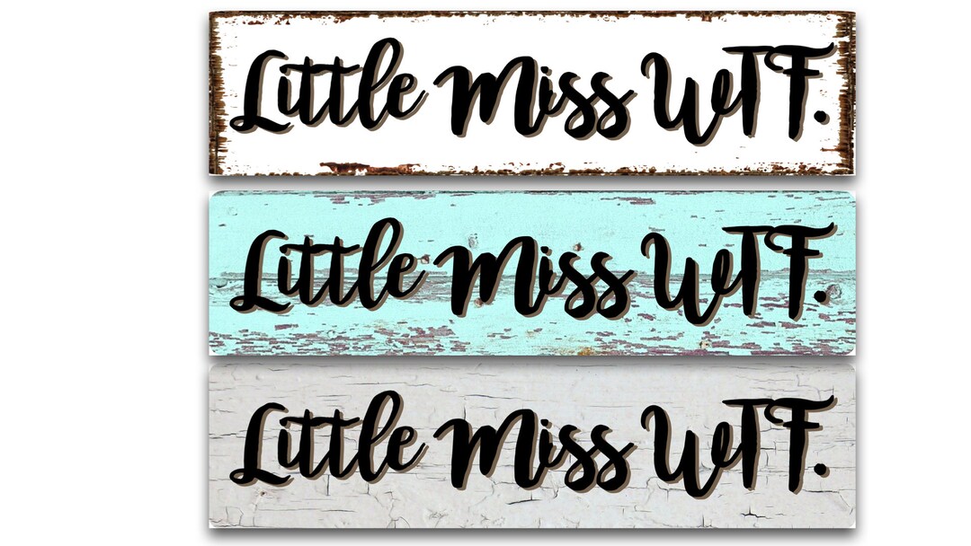 Little Miss WTF Wood Look Barn Blue Teal You Choose Metal Sign 4x18 or ...