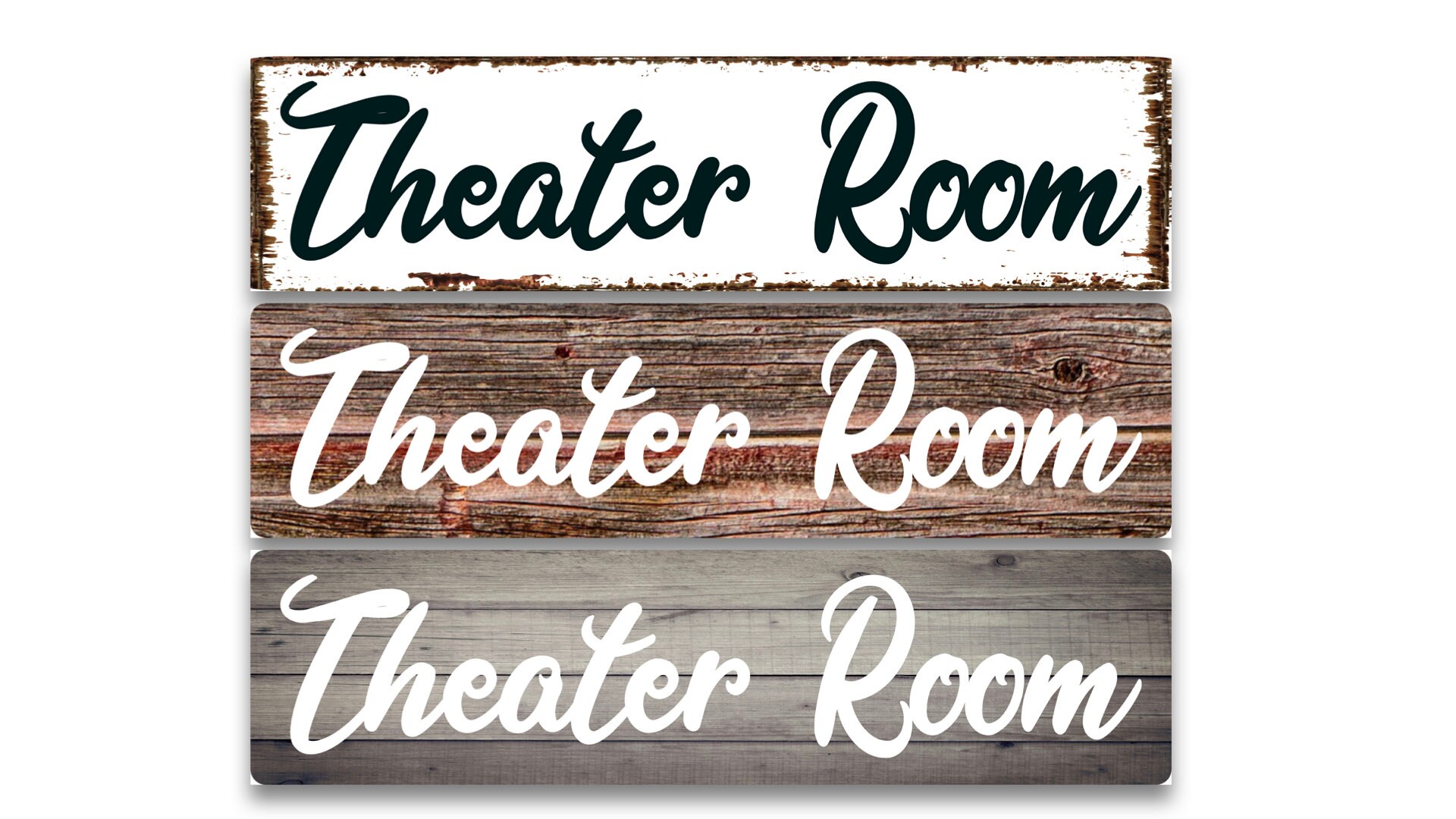 Theater Room Cursive Choose Barn Wood Grey or Rust Look | Etsy