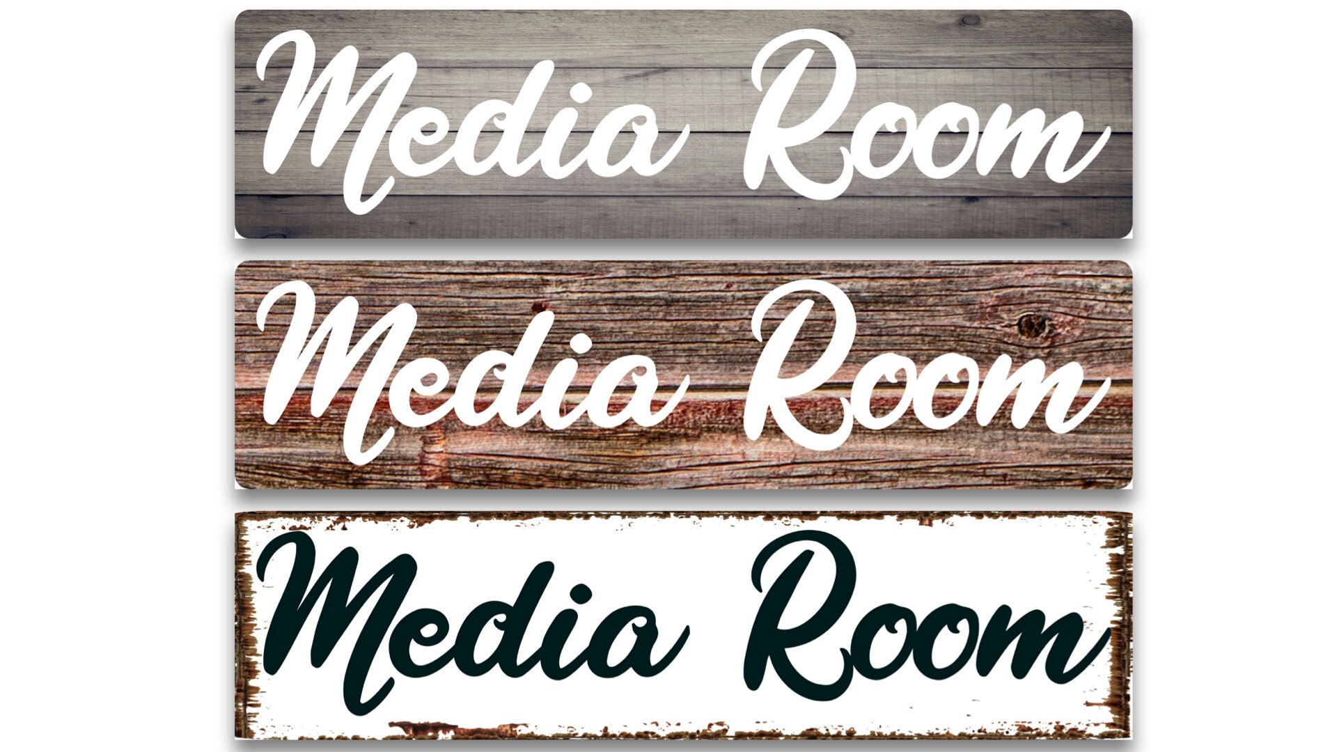 Media Room Cursive Font Choose Barn Wood Grey or Rust Look | Etsy