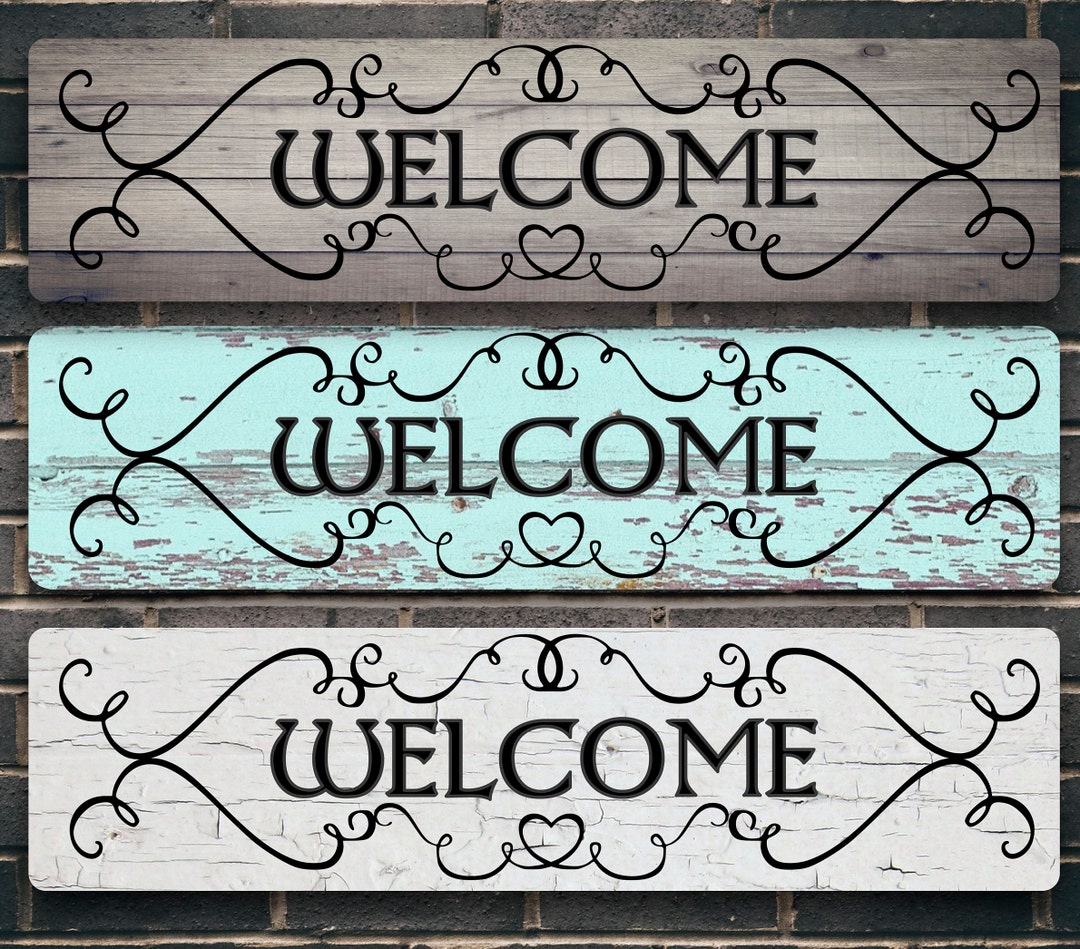 Small WELCOME Sign With Custom Wood Style Background -metal Sign 4"x18 ...