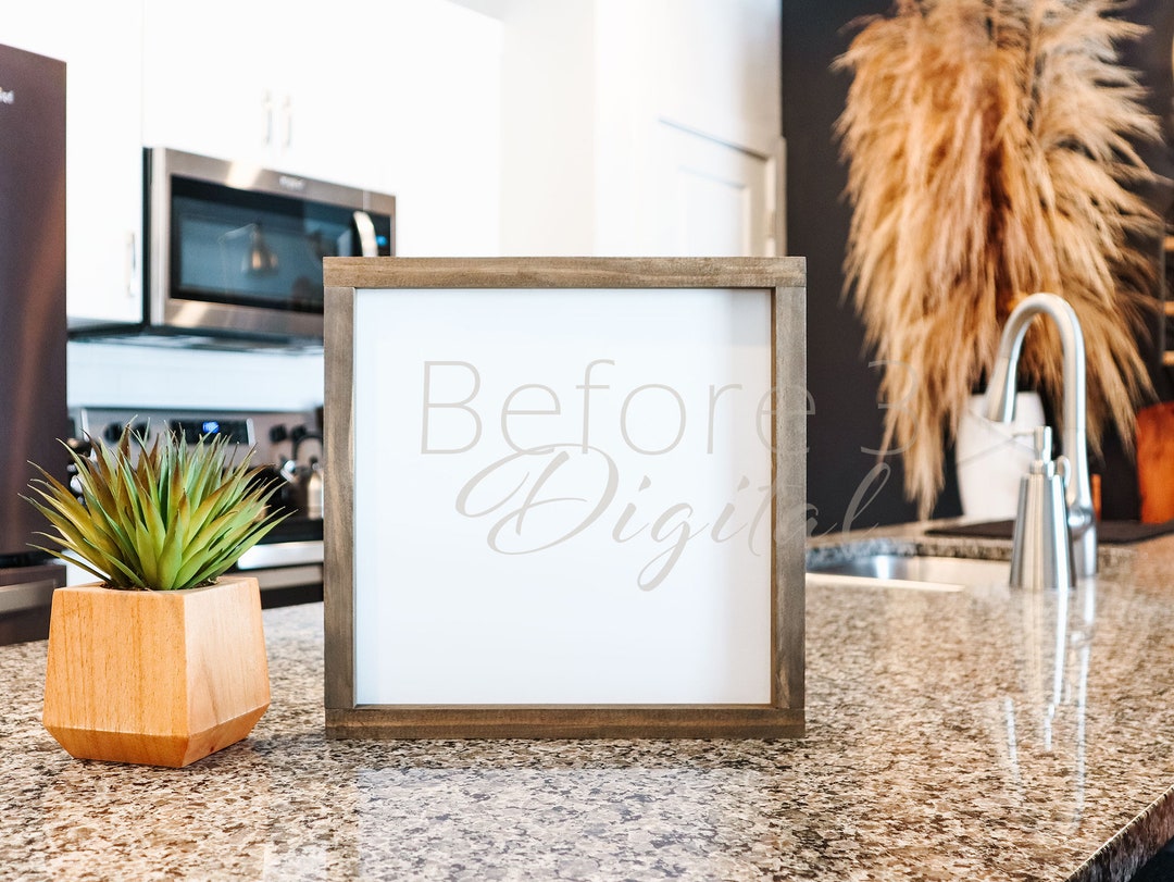 12x12 Wood Kitchen Sign Mockup, Blank Farmhouse Sign Colored Background ...