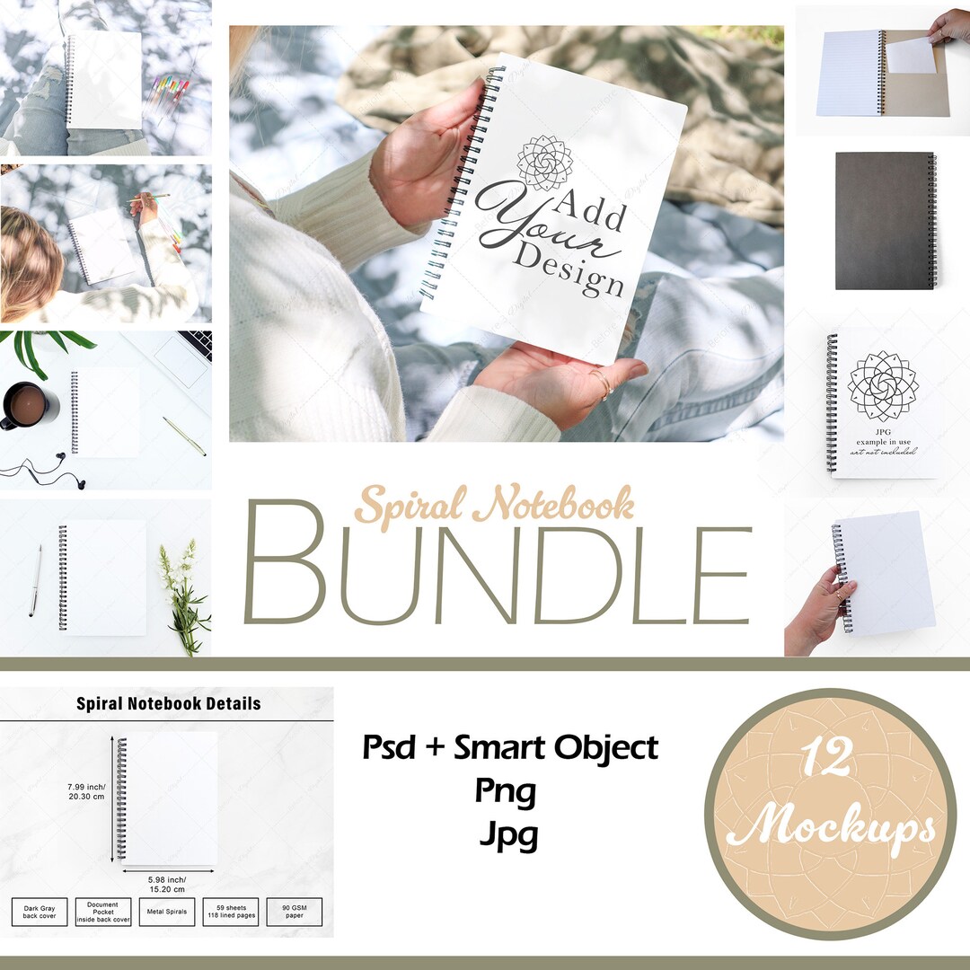 Spiral Notebook Mockup Bundle, 12 Mockups, Outdoor and Desk Settings ...