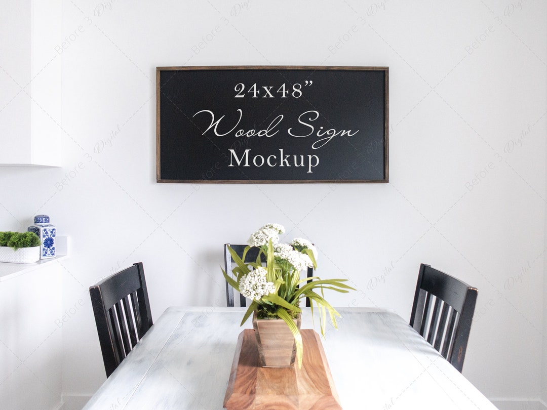 Maqueta de letrero de madera grande en el comedor, plantilla de marco ...