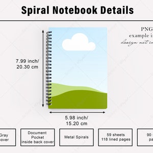 Spiral Notebook Size Chart Mockup, Actual Size 7.99 X 5.98, 8x6 Inch ...