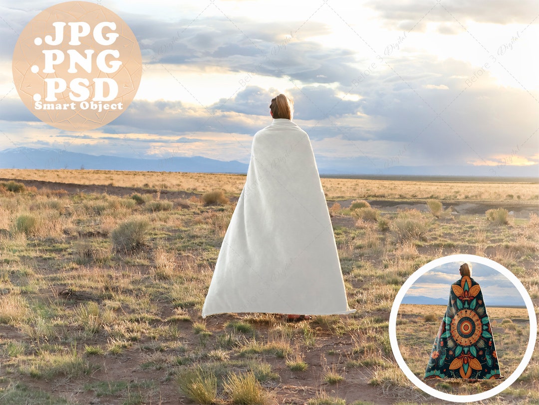 Velveteen Blanket Mockup, Wrapped Around a Woman Watching a Sunset in ...