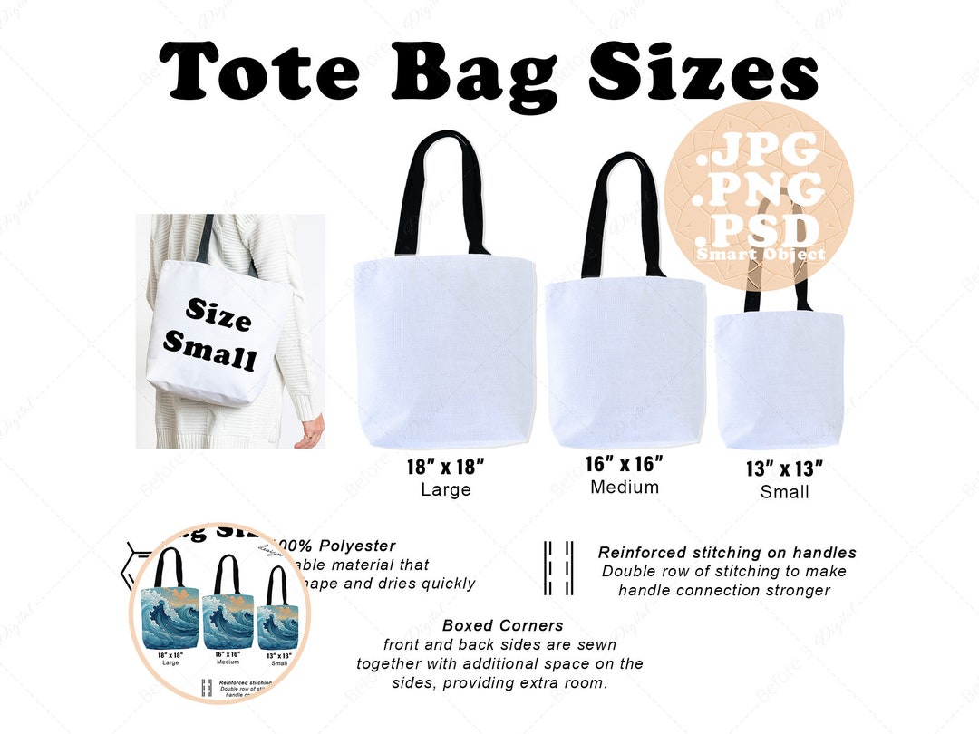 Size Chart for White Tote Bag Mockup, AOP Canvas Bag, Print on Demand ...