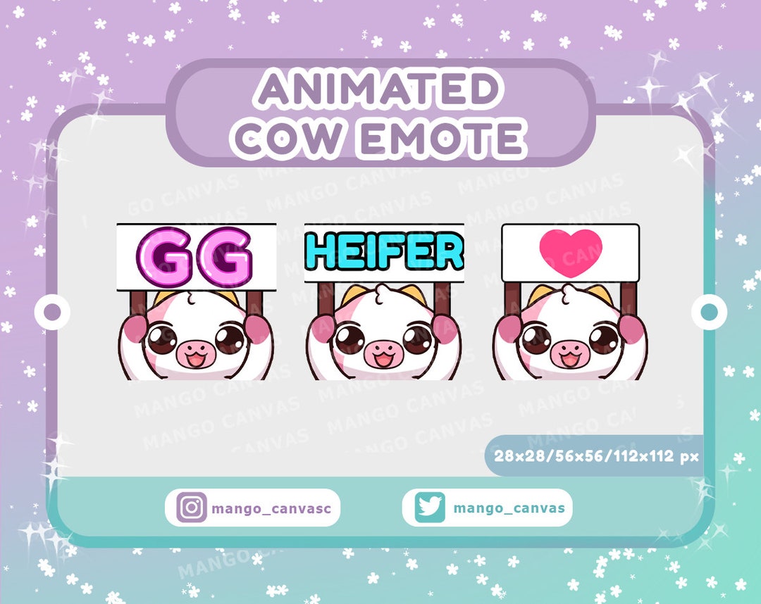 Animated Pink Cow Emote-heifer Sign Emote/heart Sign Emote/gg Sign ...