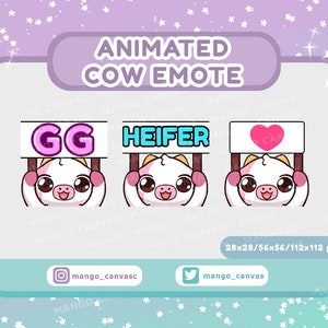 Animated Pink Cow Emote-heifer Sign Emote/heart Sign Emote/gg Sign ...