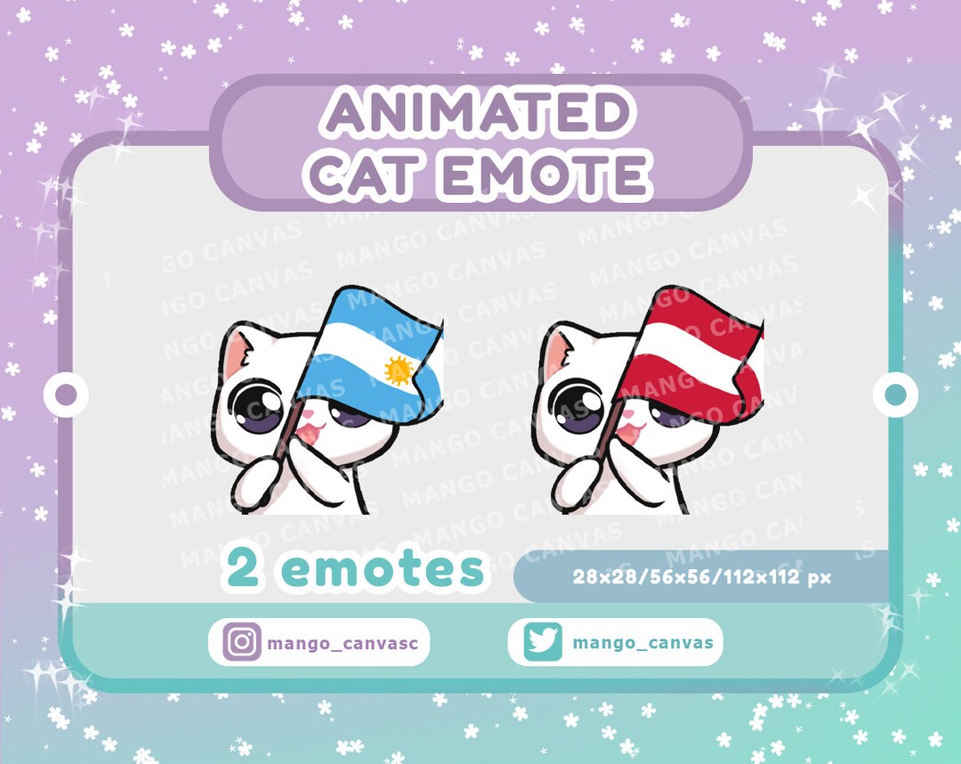 Animated White Cat Emote-country Flag Emote - Etsy