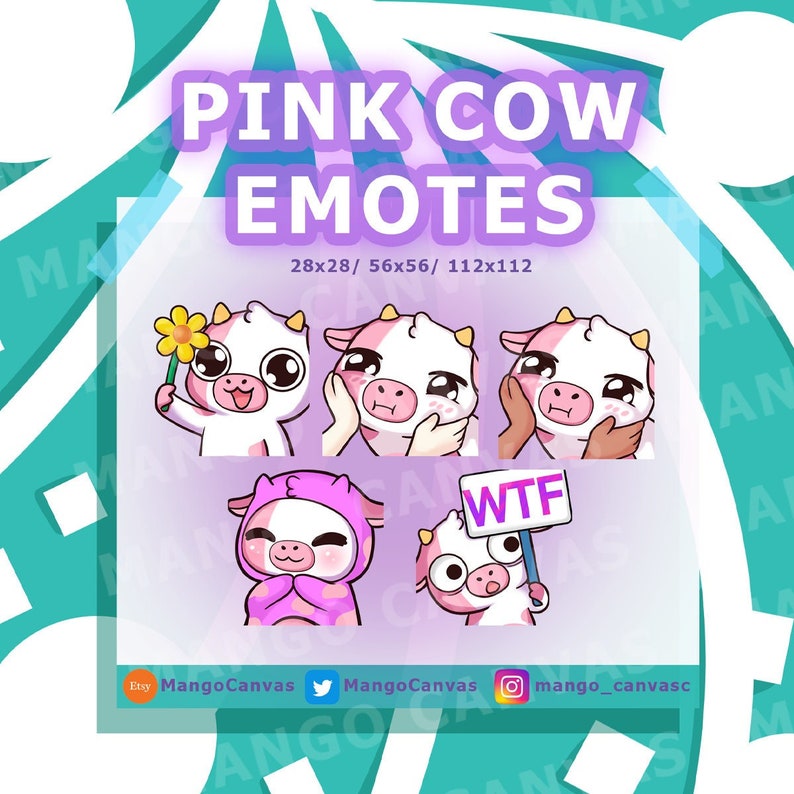 Twitch Emotes-pink Cow Emotes - Etsy