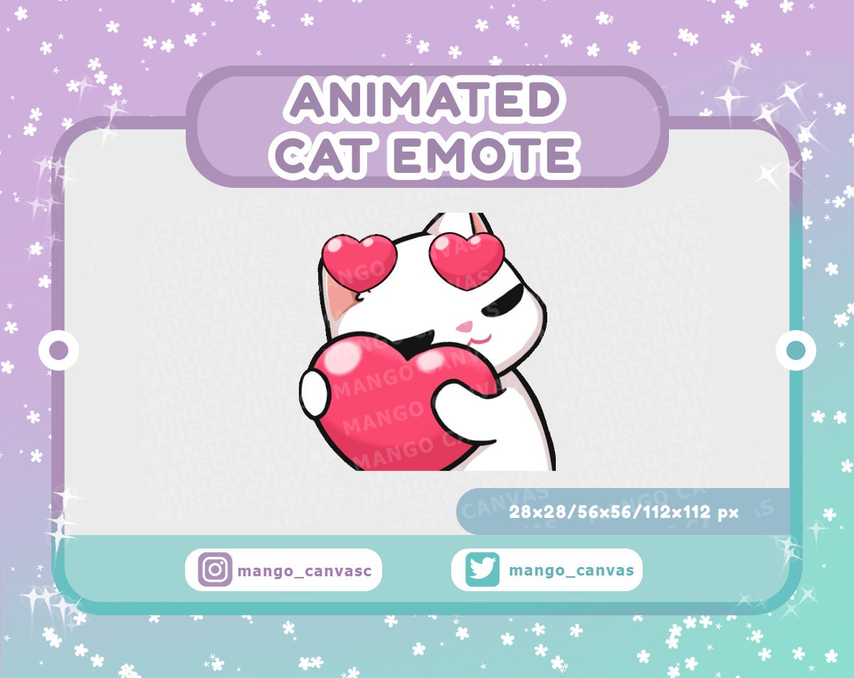 Animated White Cat Emote-heart Emote - Etsy