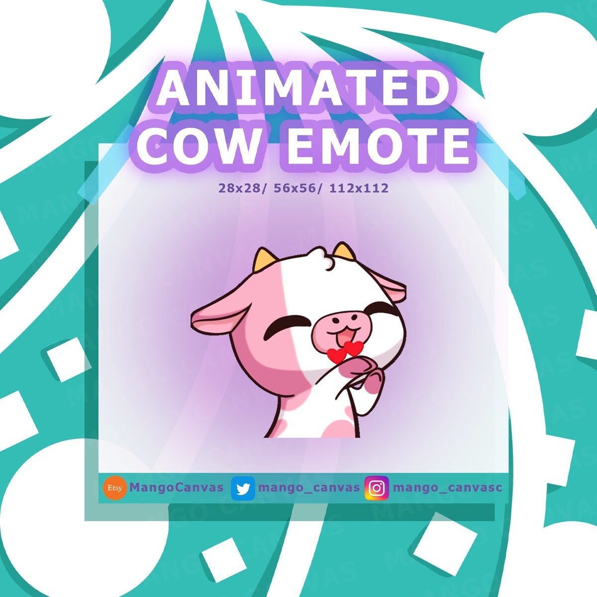 Animated Pink Cow Emote-kiss Cow - Etsy