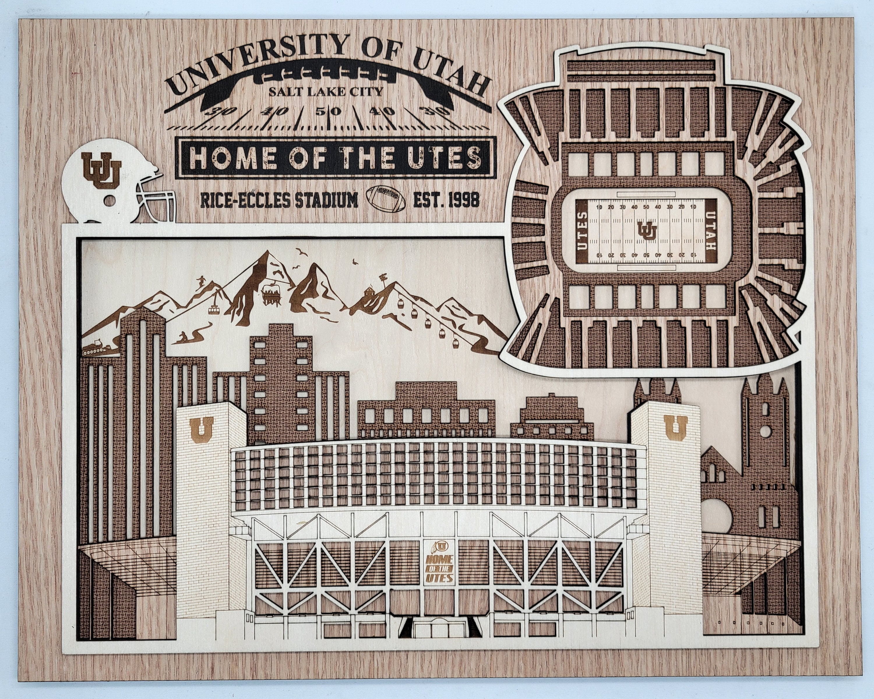 Rice-eccles Stadium Home of the Utah Utes Layered Wooden Stadium With ...