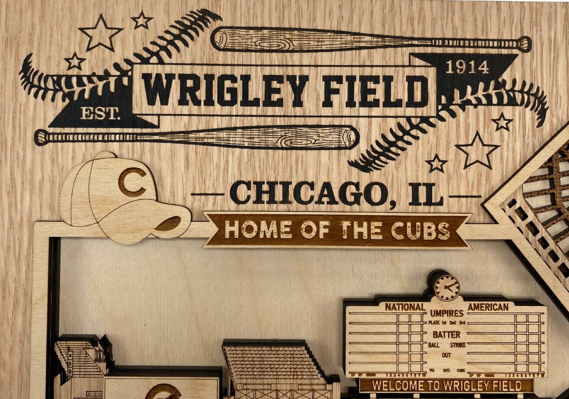 Wrigley Field Home of the Chicago Cubs Layered Wooden Stadium With the ...