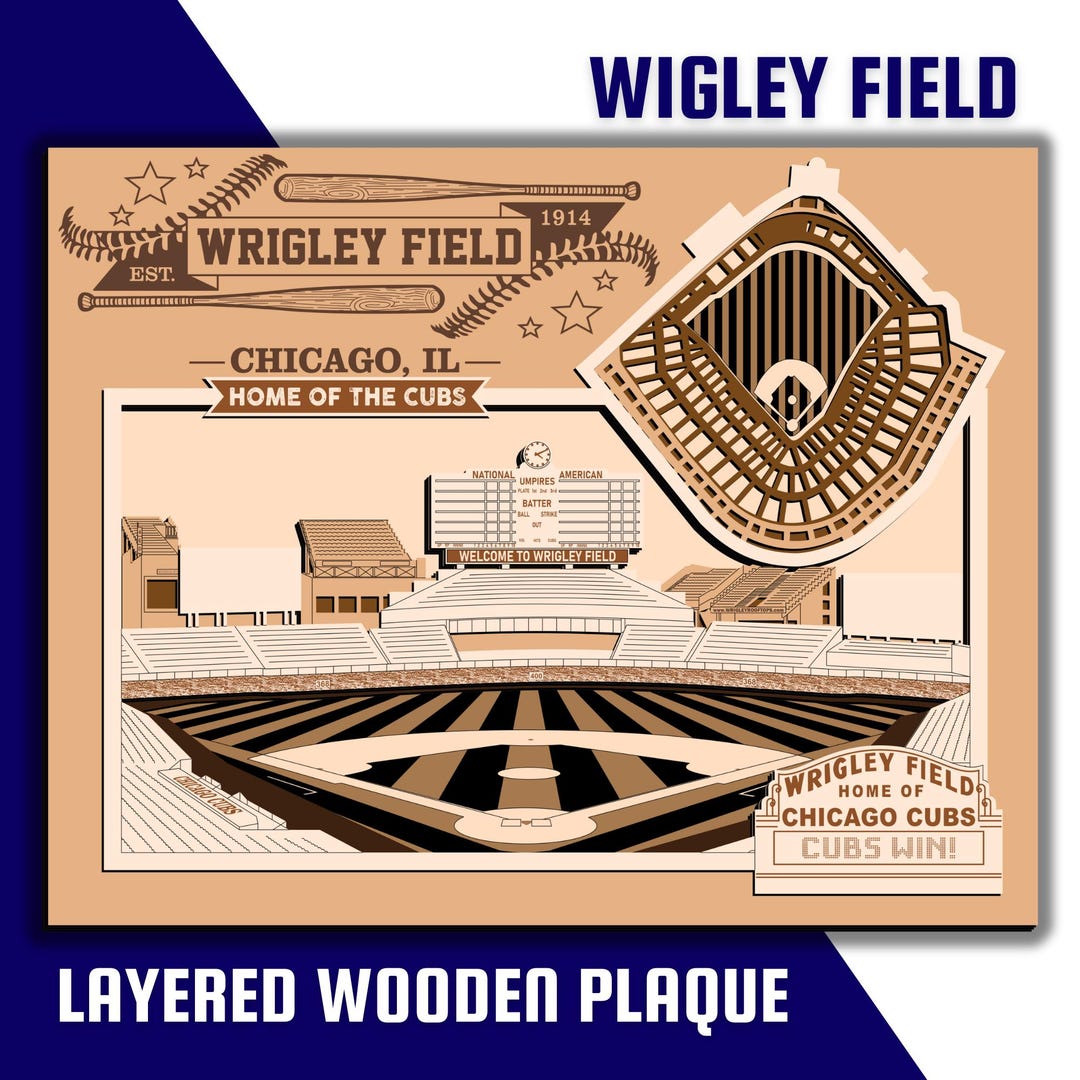 Wrigley Field - Home of the Chicago Cubs - Layered Wooden Stadium With ...