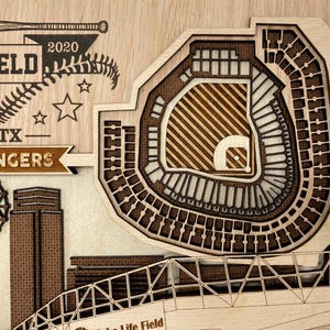 Globe Life Field - Home of the Texas Rangers - Layered Wooden Stadium ...