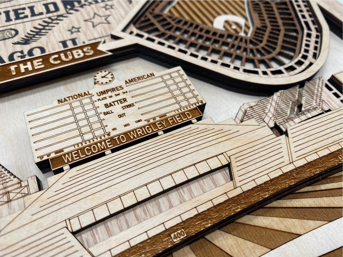 Wrigley Field Home of the Chicago Cubs Layered Wooden Stadium With the ...